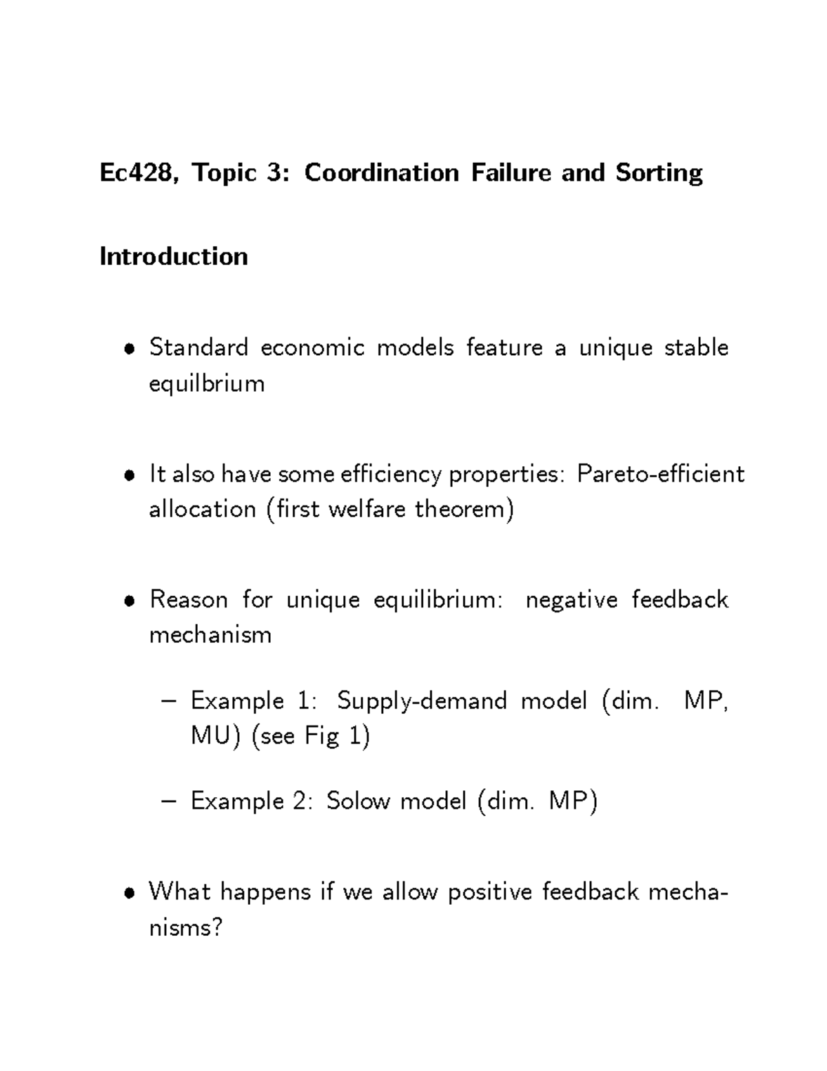 EC428 2009-2010 Lecture 2 - Coordination Failure and Sorting - Ec428 ...