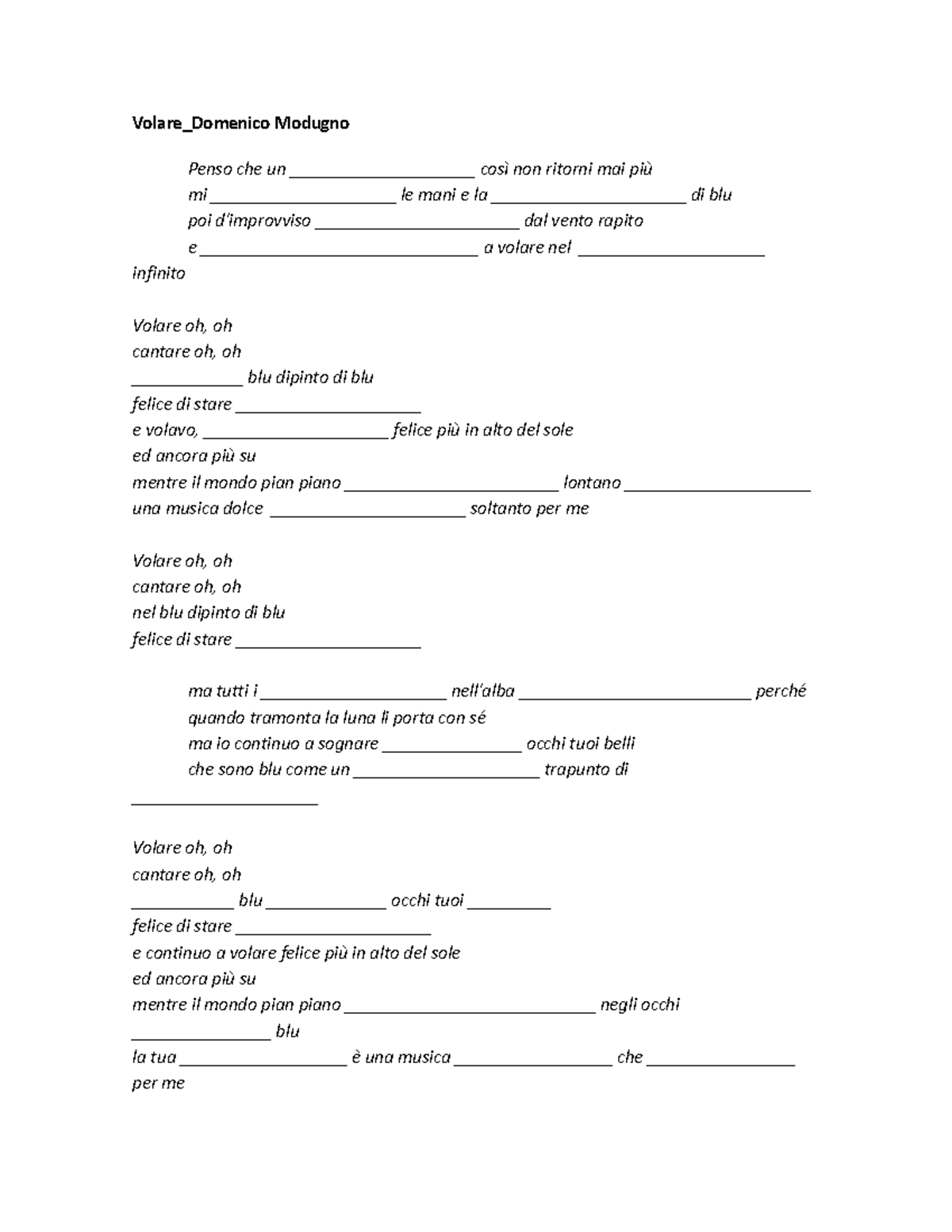 Volare Completa la canzone - Volare_Domenico Modugno Penso che un ...
