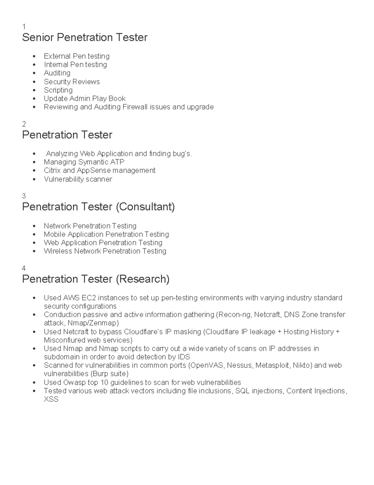 Resume template - 1 Senior Penetration Tester External Pen testing ...