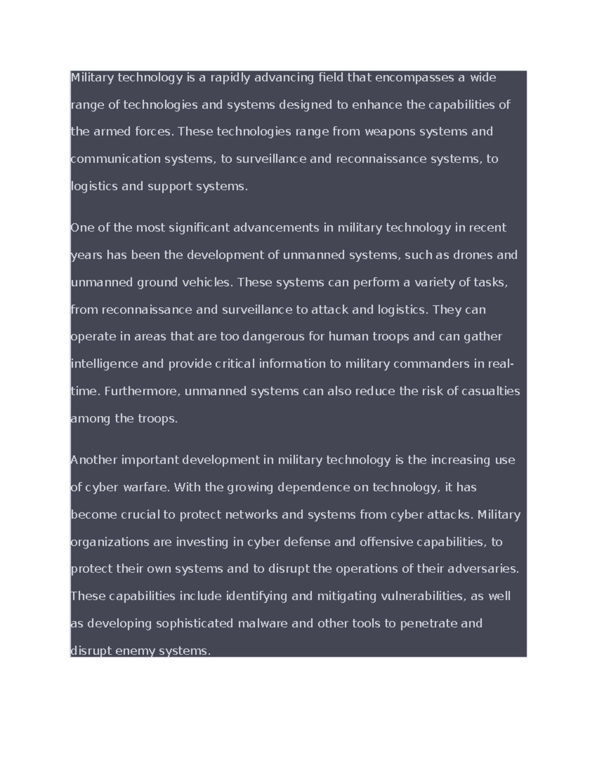 Military technology - Lecture Notes - Military technology is a rapidly ...