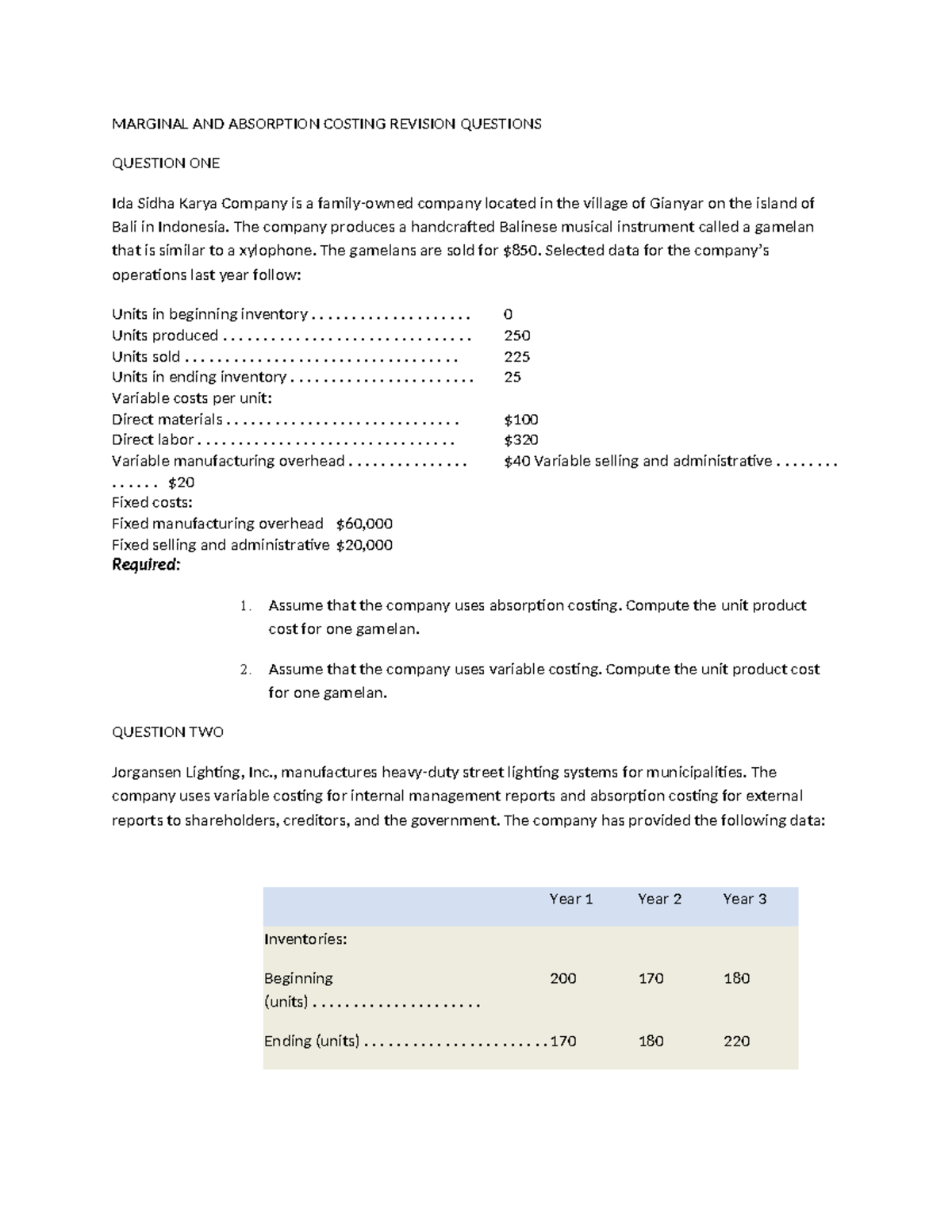 Marginal AND Absorption Costing Revision Questionstes - MARGINAL AND ...