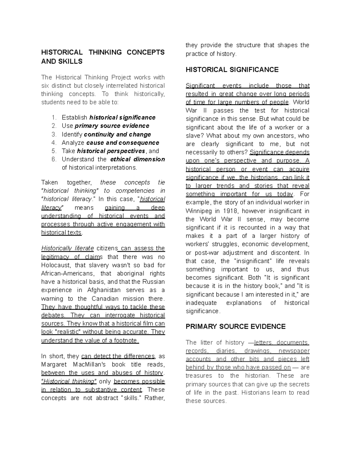 KAS 1 Historical thinking concepts and skills - HISTORICAL THINKING ...