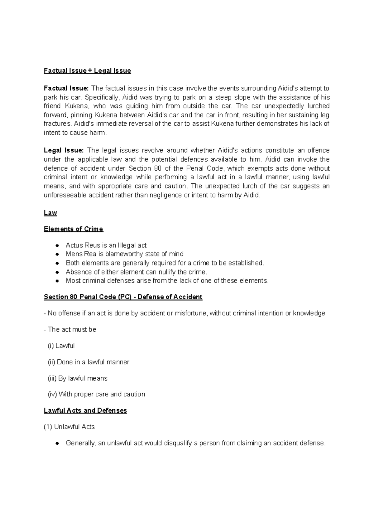 TUTO Criminal WEEK11 - Tuto - Factual Issue + Legal Issue Factual Issue ...