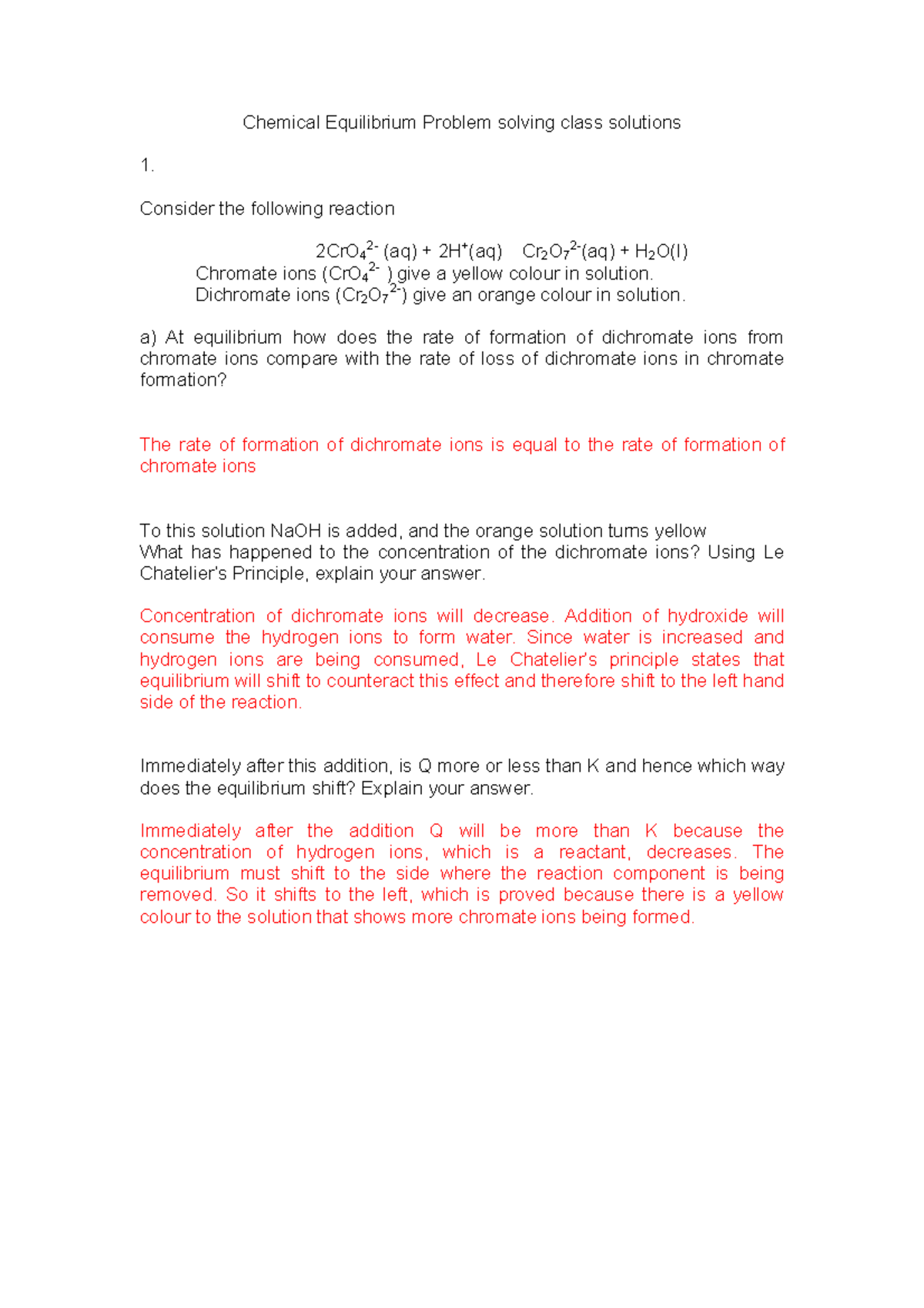 Chemical Equilibrium Solutions - Chemical Equilibrium Problem solving ...