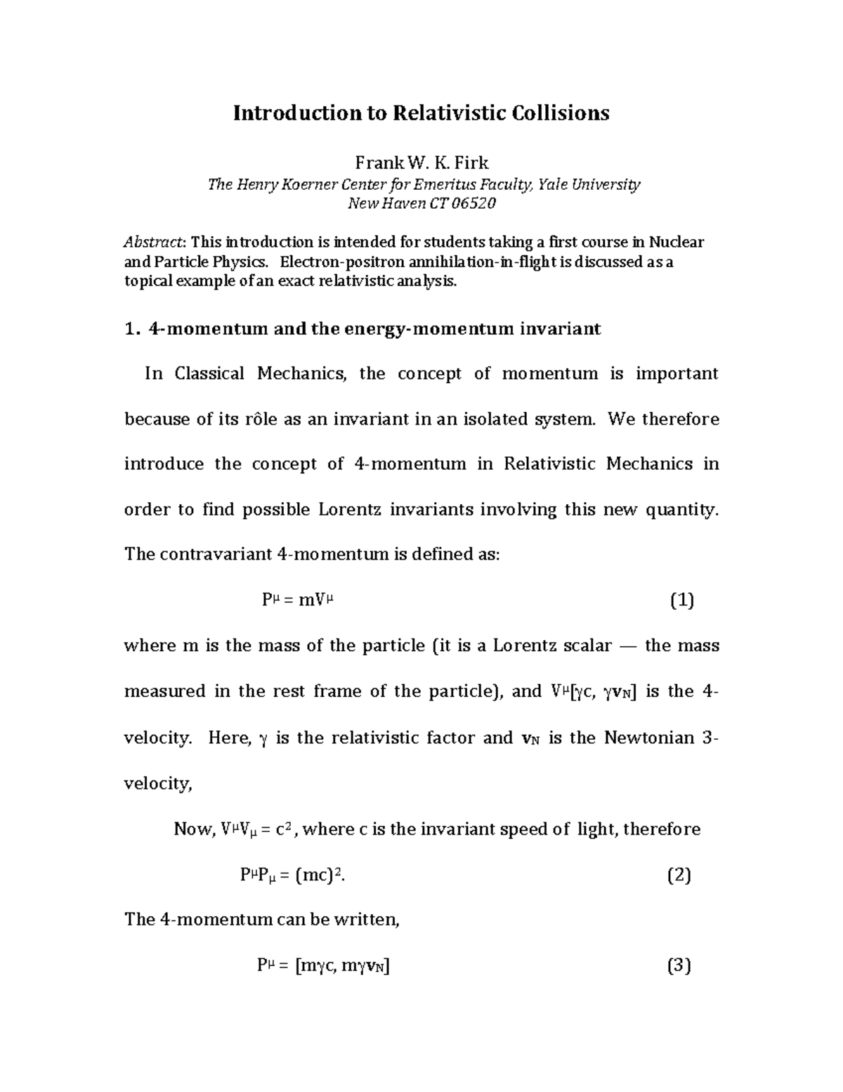 1011 - Apuntes de fisica - Introduction to Relativistic Collisions ...