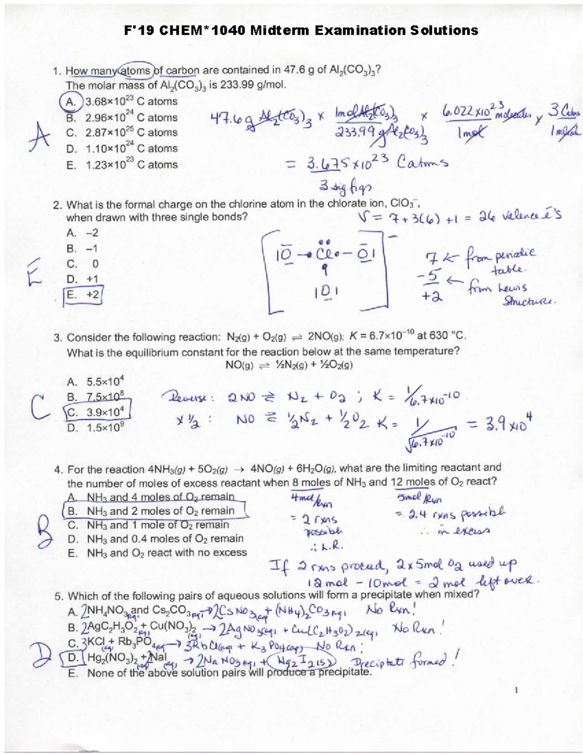 F19 Midterm Solutions - MN;LKFSKL;GLSKNGLKASGL - 4il3 1023 c atoms V/. f 2 1024 c atoms C. 2 C ...