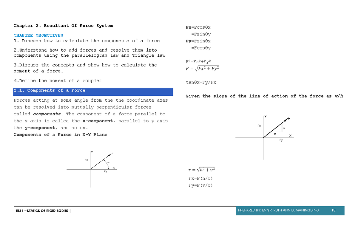 Module 2. Resultant of Force System - Chapter 2. Resultant Of Force System CHAPTER OBJECTIVES 1 ...