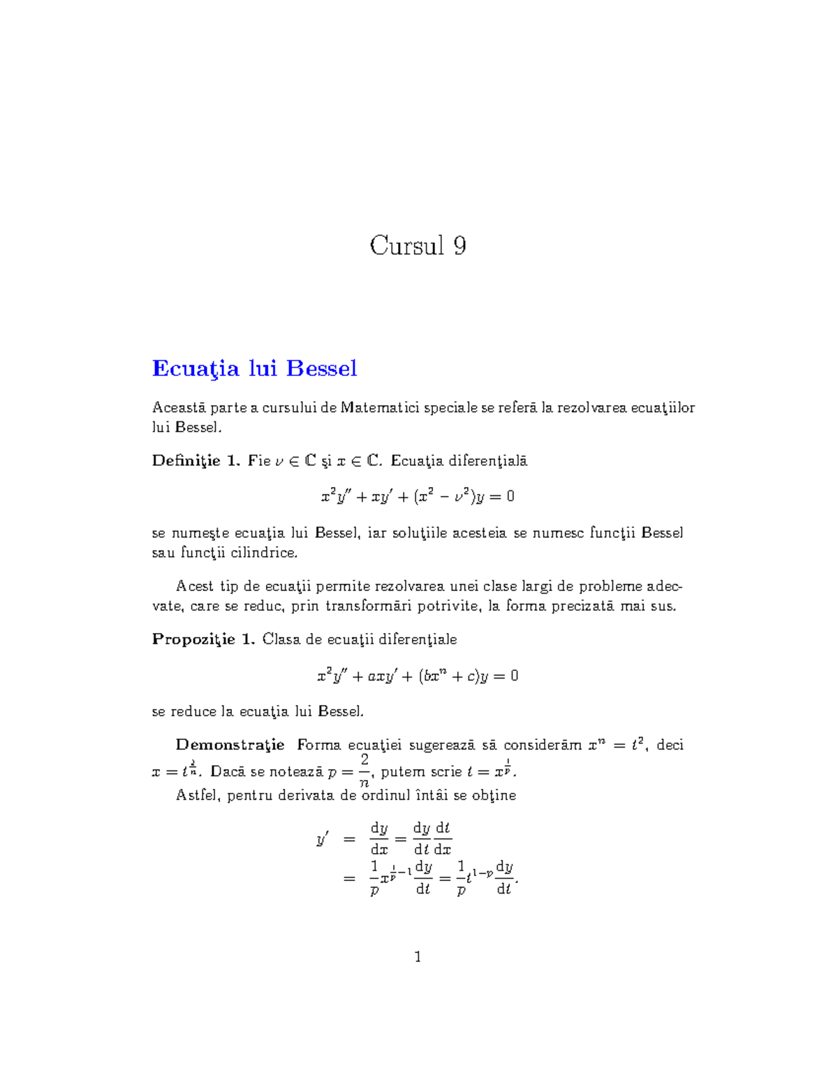 Cursul 9 - AAaaaa - Cursul 9 Ecuat ̧ia lui Bessel Aceast ̆a parte a cursului de Matematici ...