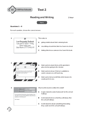 A2 Key 2020 sample tests Listening - question paper - KEY ENGLISH TEST ...