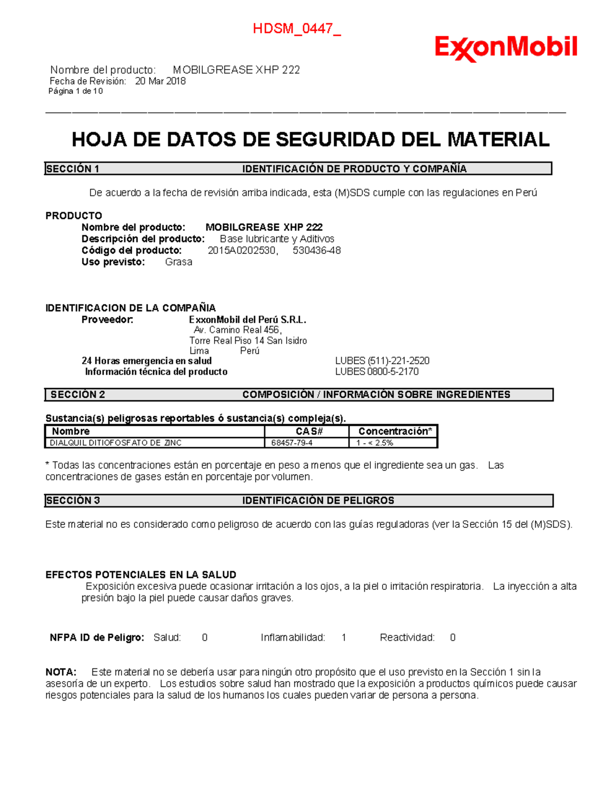 HDSM 0447 Mobilgrease XHP 222 .20.03.2018- Grasa XHP 220 - Fecha de ...