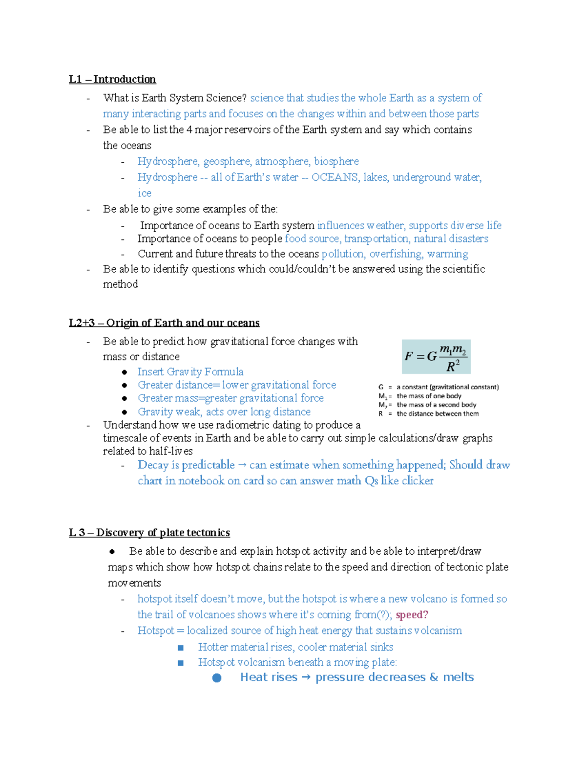 Study Guide for ESS Final - L1 – Introduction What is Earth System ...