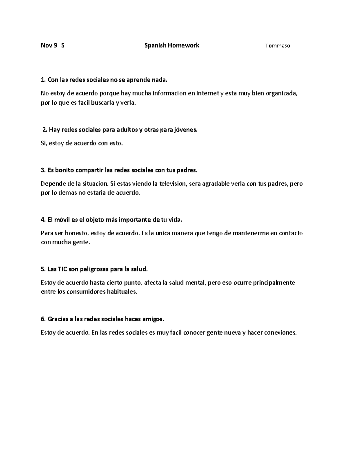 Spanish Homework Nov 9Tommaso - Nov 9 S Spanish Homework Tommaso Con ...