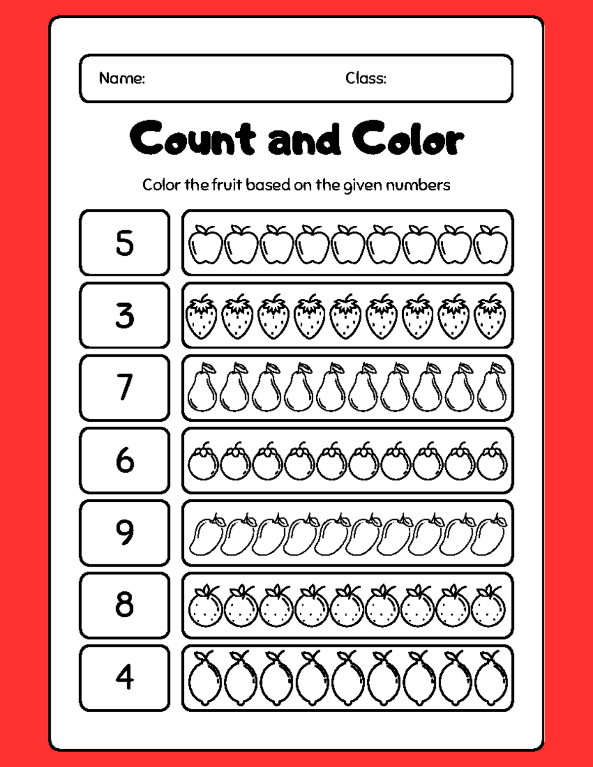 Green Simple Fruit Illustrated Mathematics Count and Color Worksheet ...