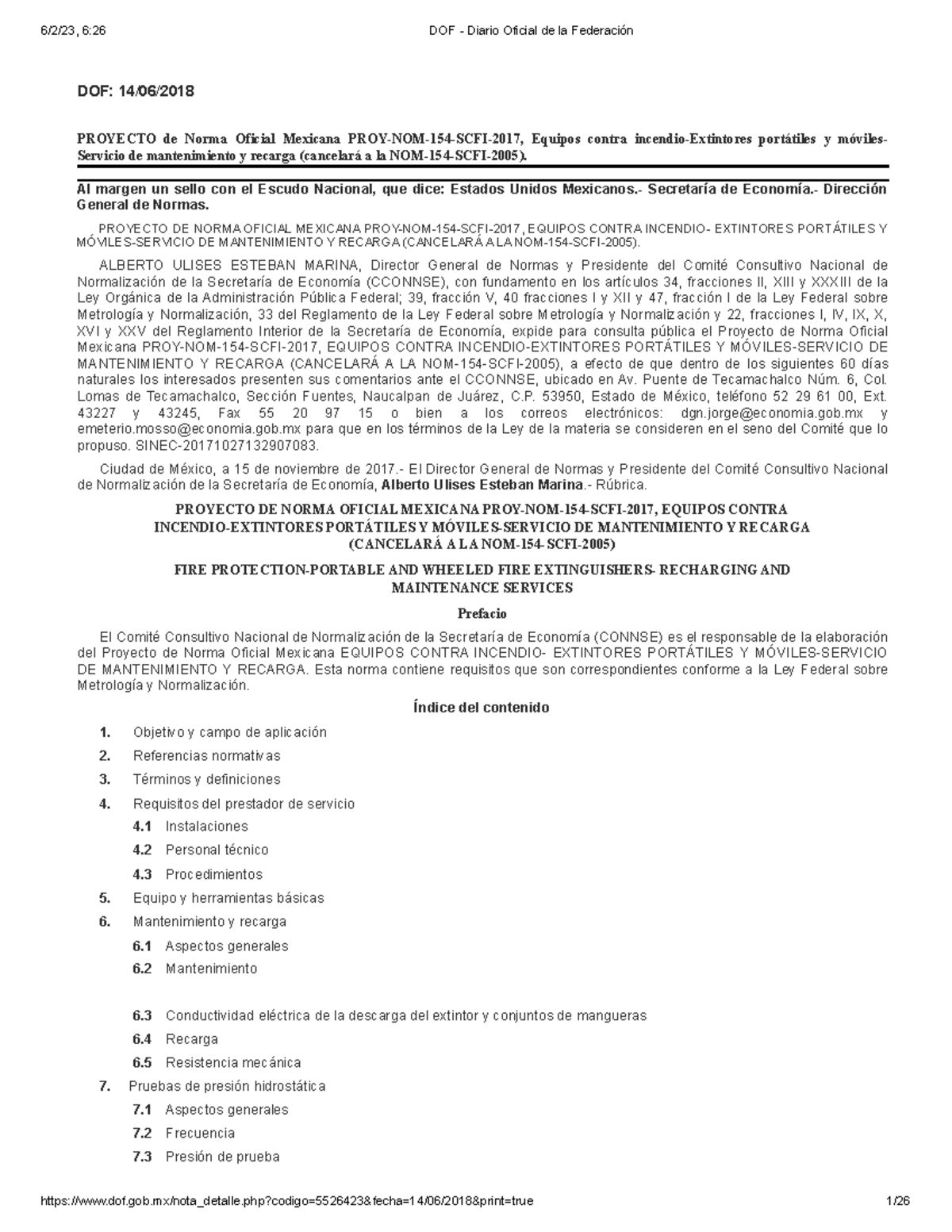 NOM 145 Extintores - DOF: 14/06/ PROYECTO de Norma Oficial Mexicana ...