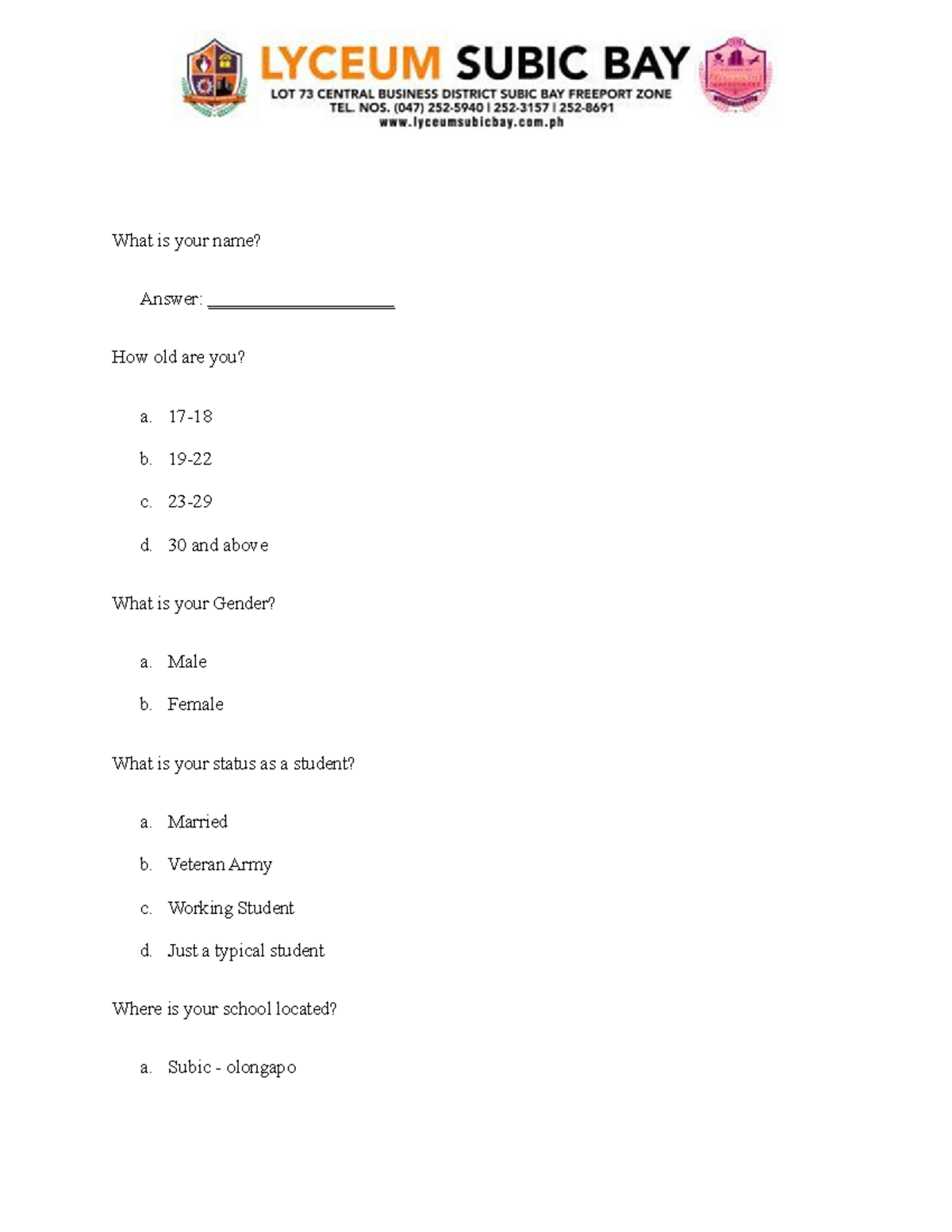 Survey Questions 02-25-21 - What is your name? Answer ...