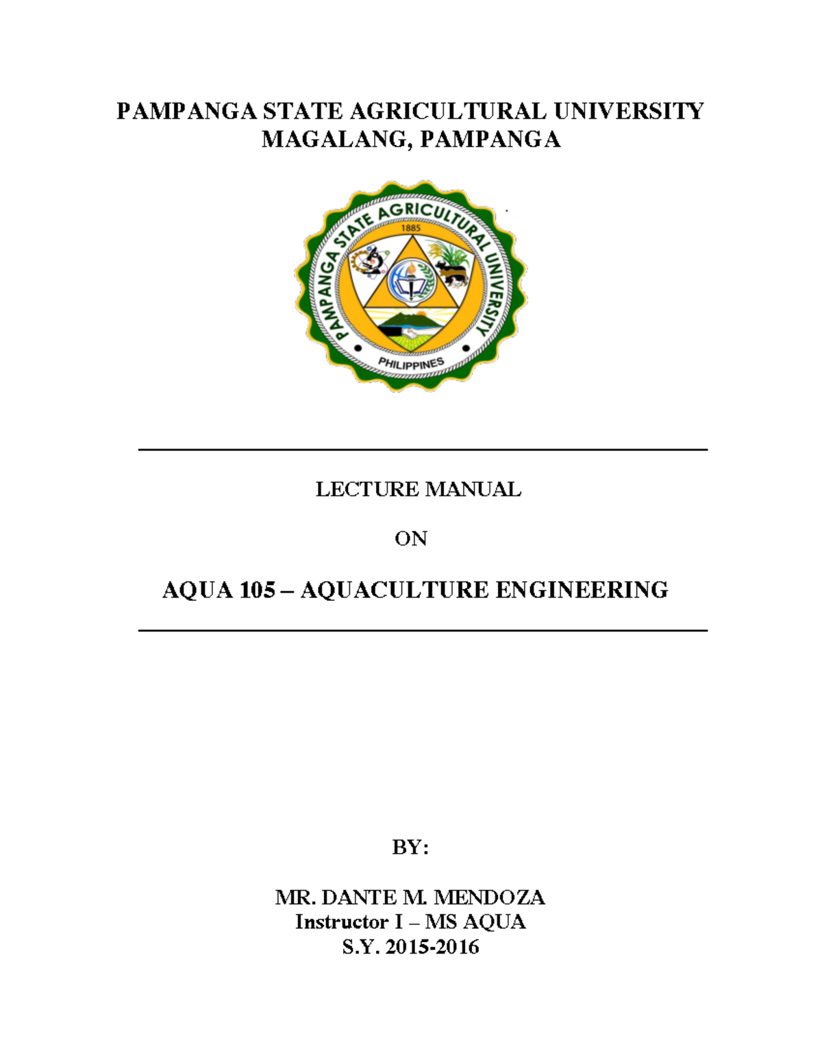 Aqua-eng-lec - aaa - PAMPANGA STATE AGRICULTURAL UNIVERSITY MAGALANG ...