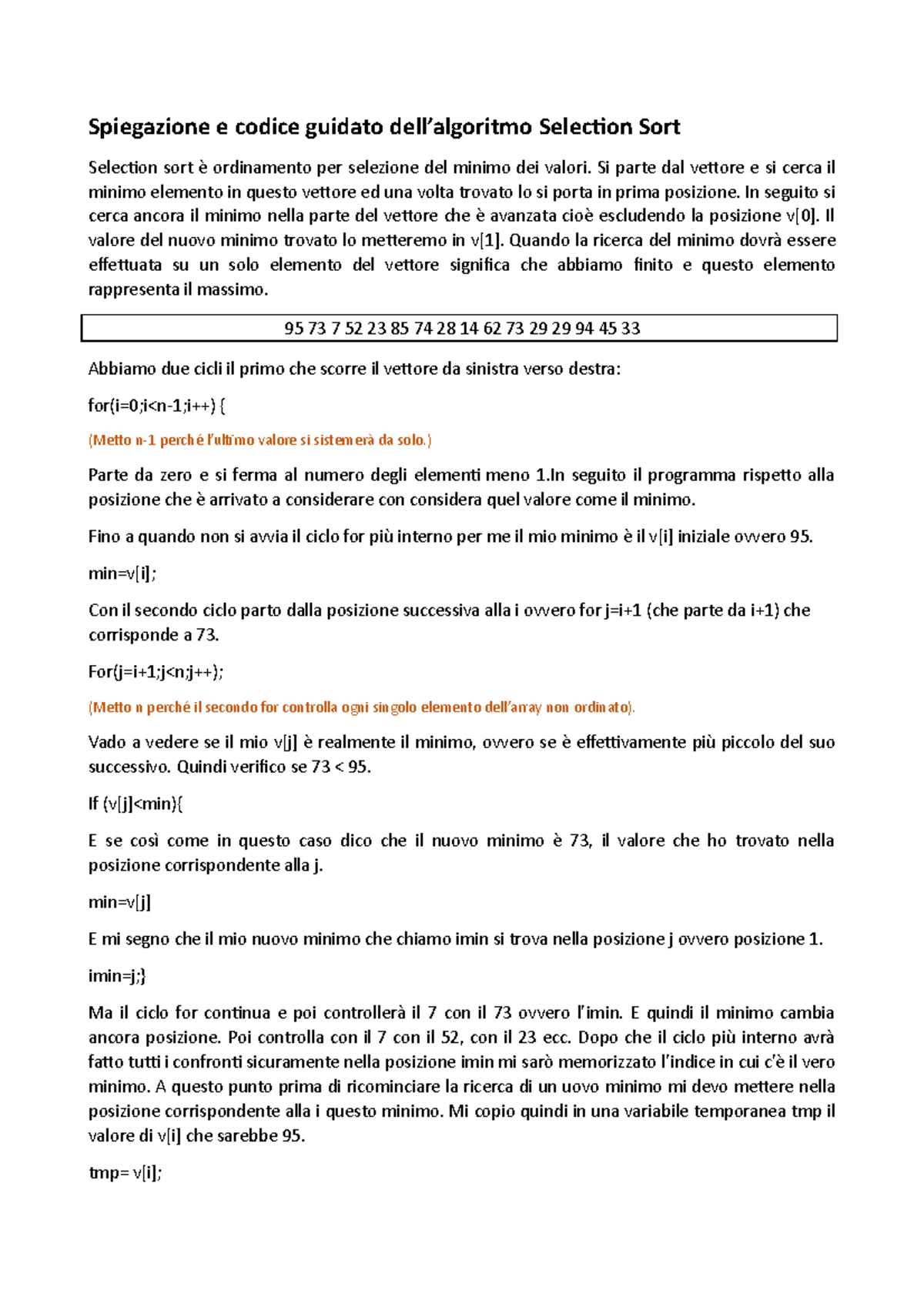 Informatica - Spiegazione e codice guidato dell'algoritmo Selection ...