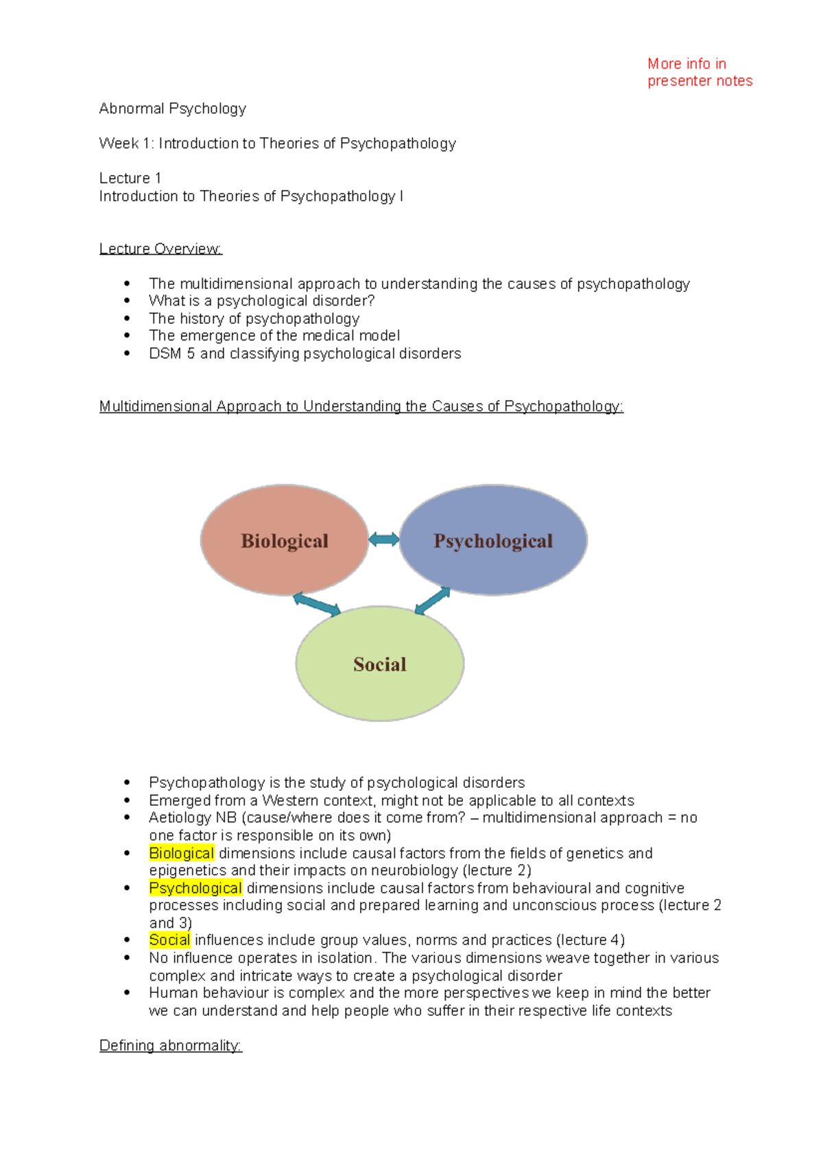 Abnormal Psychology (weeks 1-3) - Abnormal Psychology Week 1 ...