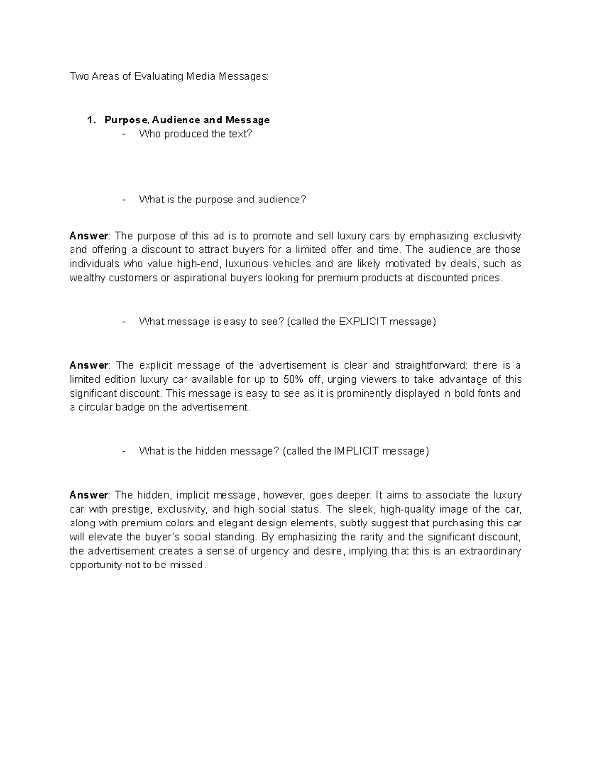 GE PC Answer for Evaluating Media Messages - Two Areas of Evaluating ...