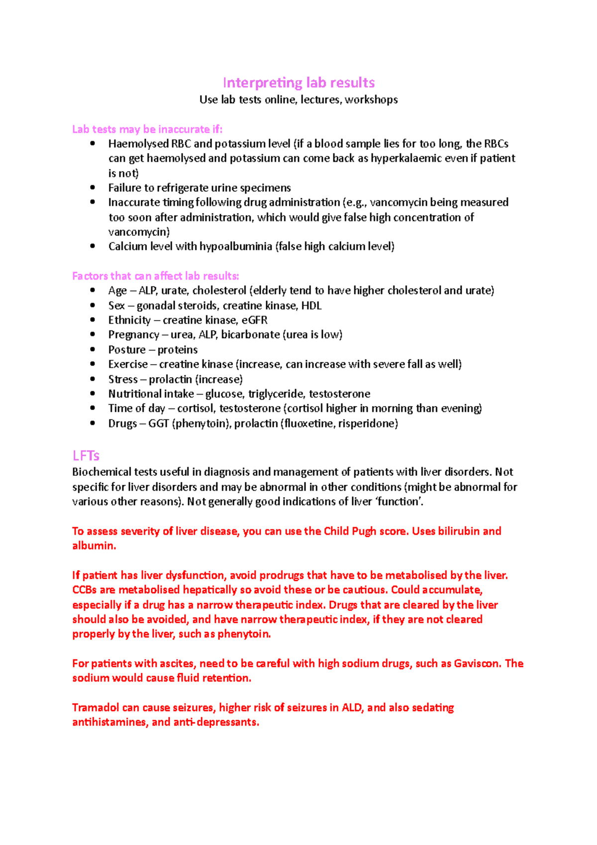 Notes Interpreting Lab Results Interpreting Lab Results Use Lab Tests Online Lectures