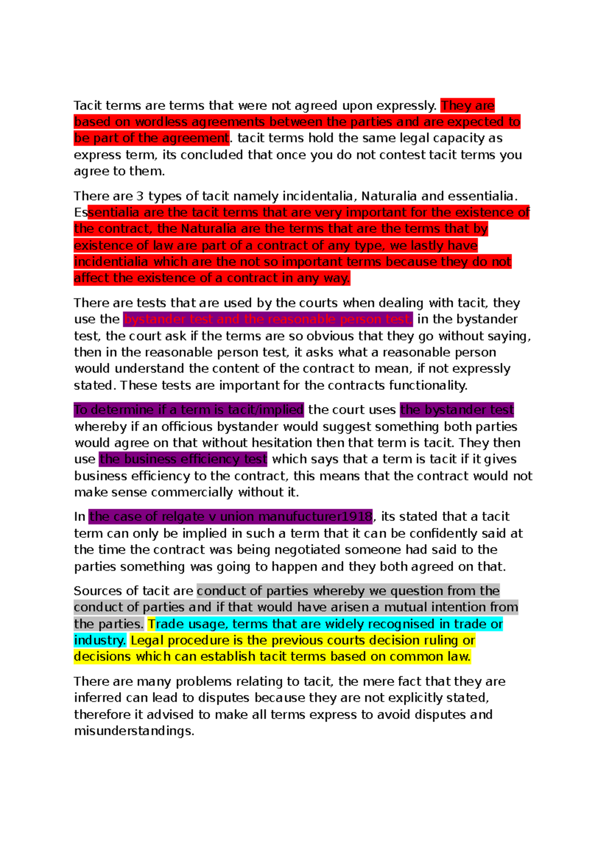 Tacit terms of a contract. - Tacit terms are terms that were not agreed ...