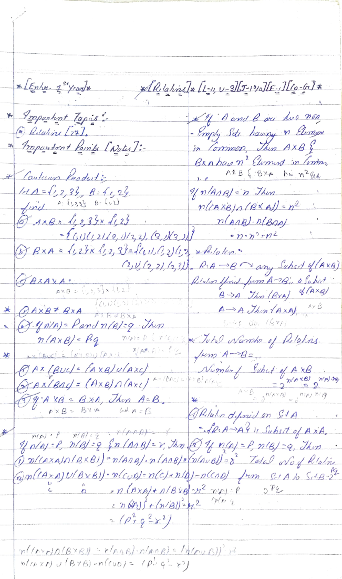 Relations [ complete Notes with Examples and Imp Formulas - [ffr4 - t ...