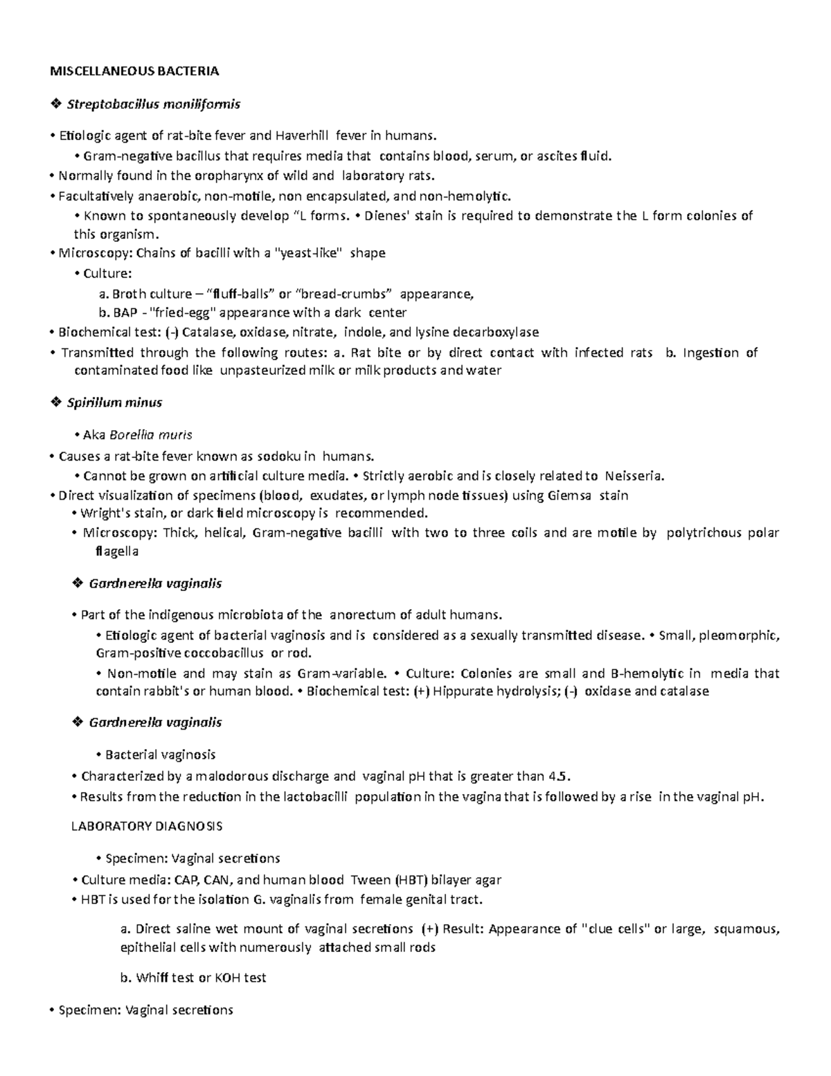 Miscellaneous Bacteria - MISCELLANEOUS BACTERIA Streptobacillus ...