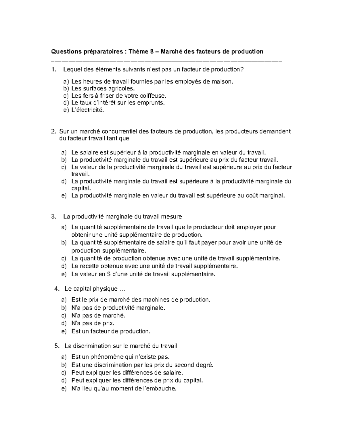 QCM- Thème 8- Marché des facteurs de production-31-03-2022 - Questions ...