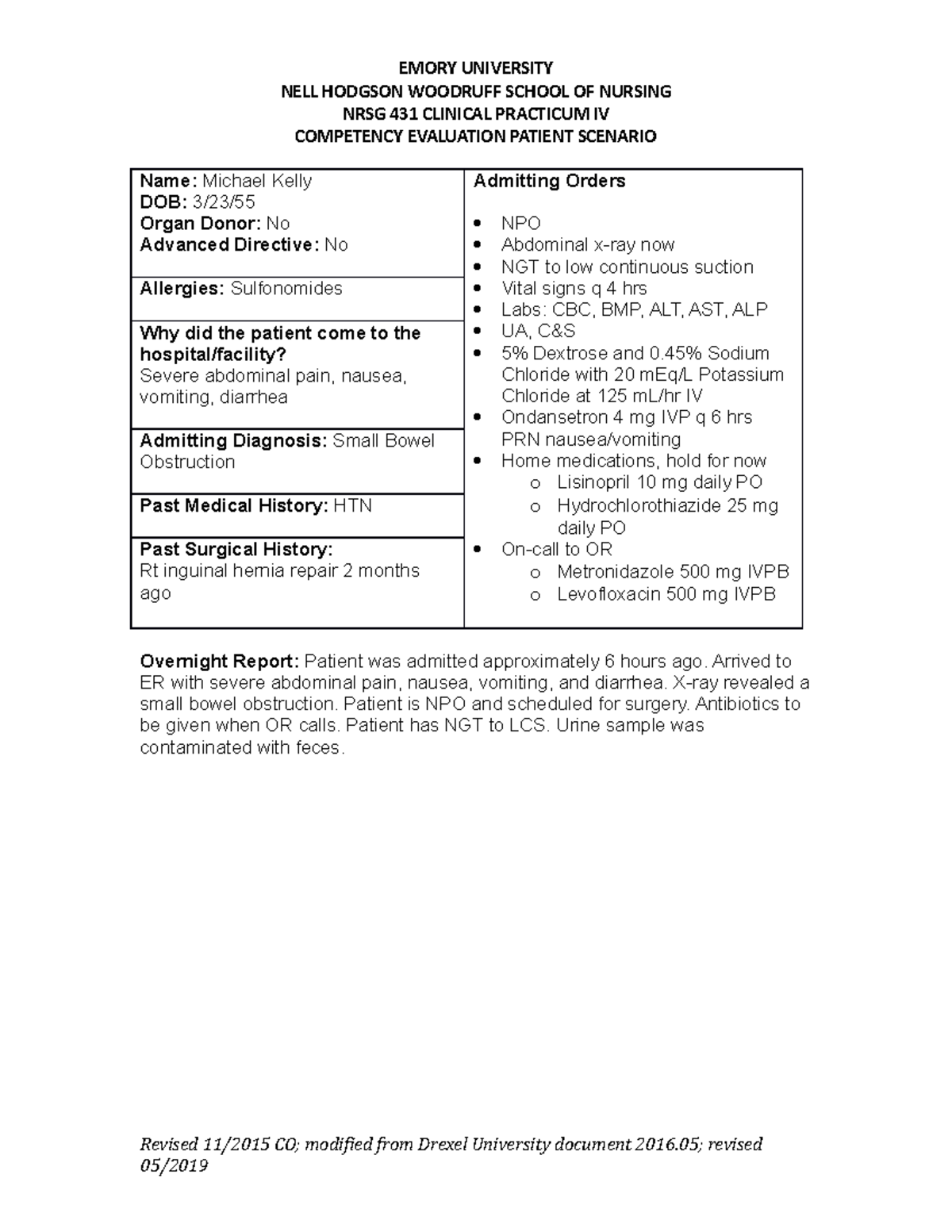 Competency Evaluation Scenario - EMORY UNIVERSITY NELL HODGSON WOODRUFF ...