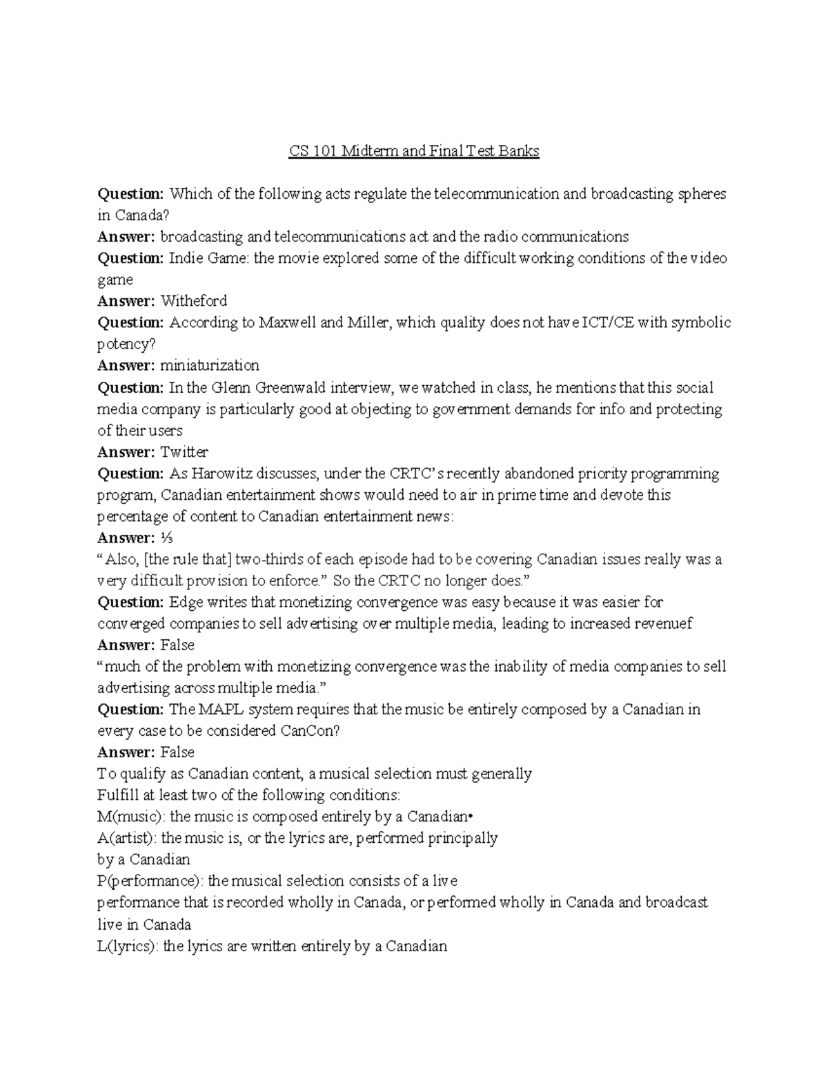 CS101 Midterm and Final Exam Review - CSC101 - Yorku - Studocu