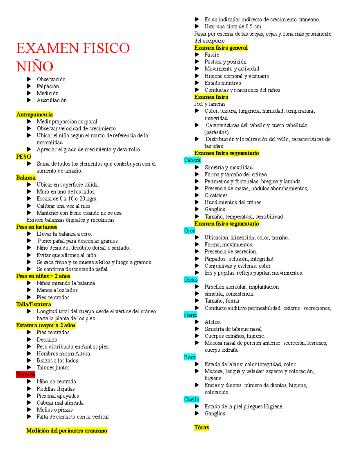 Examen Fisico NIÑO - pediatria - EXAMEN FISICO NIÑO Observación ...