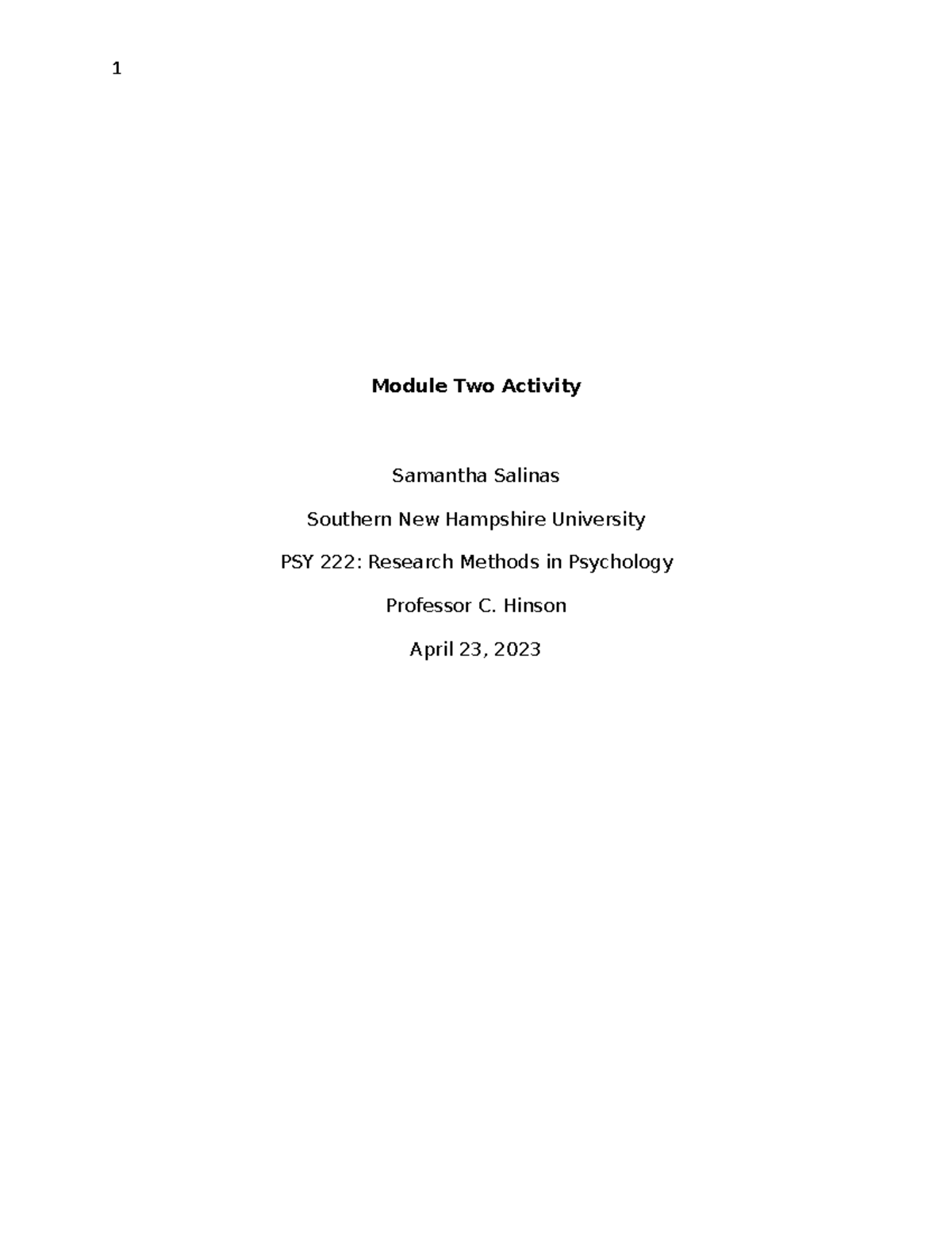 PSY222 Module Two Activity - Module Two Activity Samantha Salinas Southern New Hampshire ...