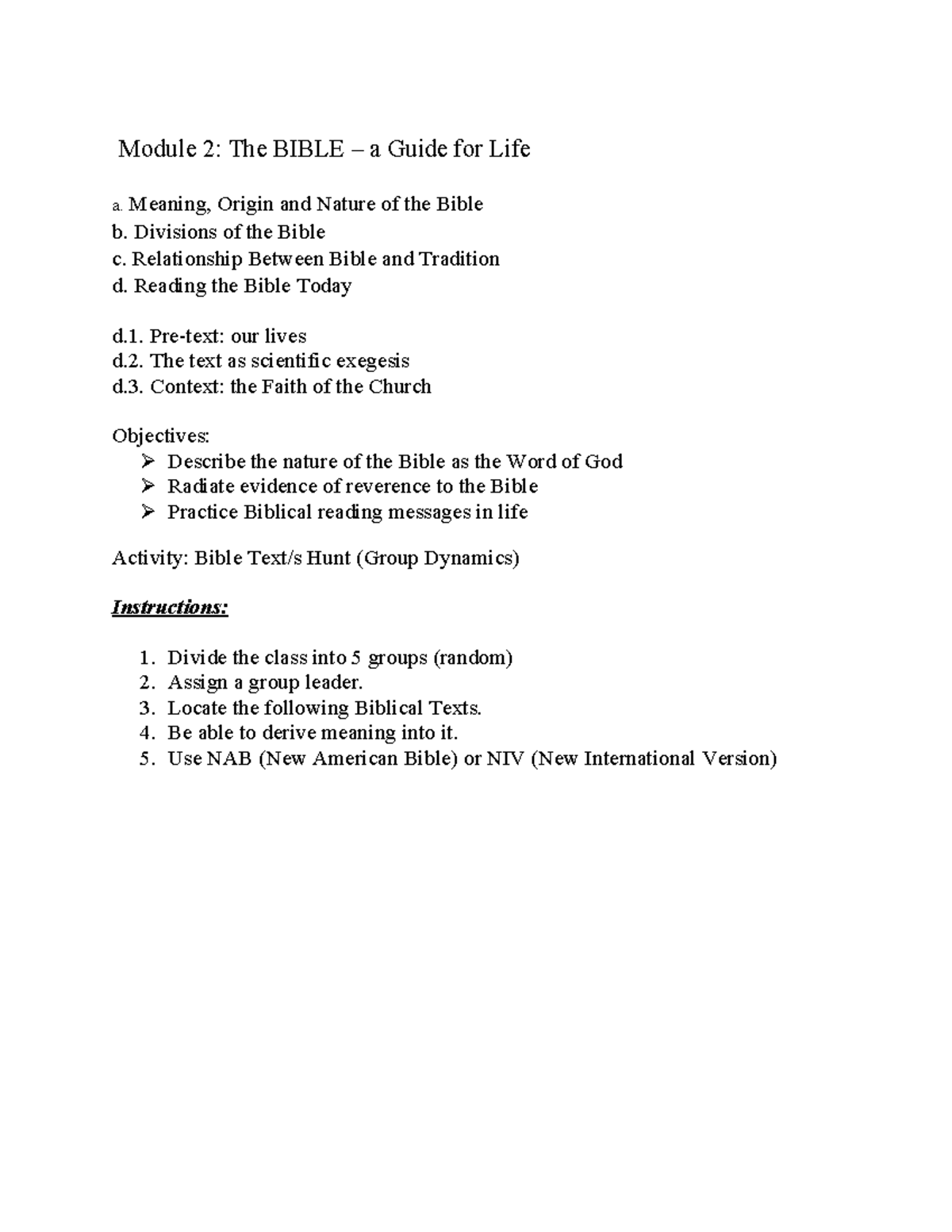 Module 2 Week 3 and 4 - THE BIBLE - A GUIDE FOR LIFE - Module 2: The ...