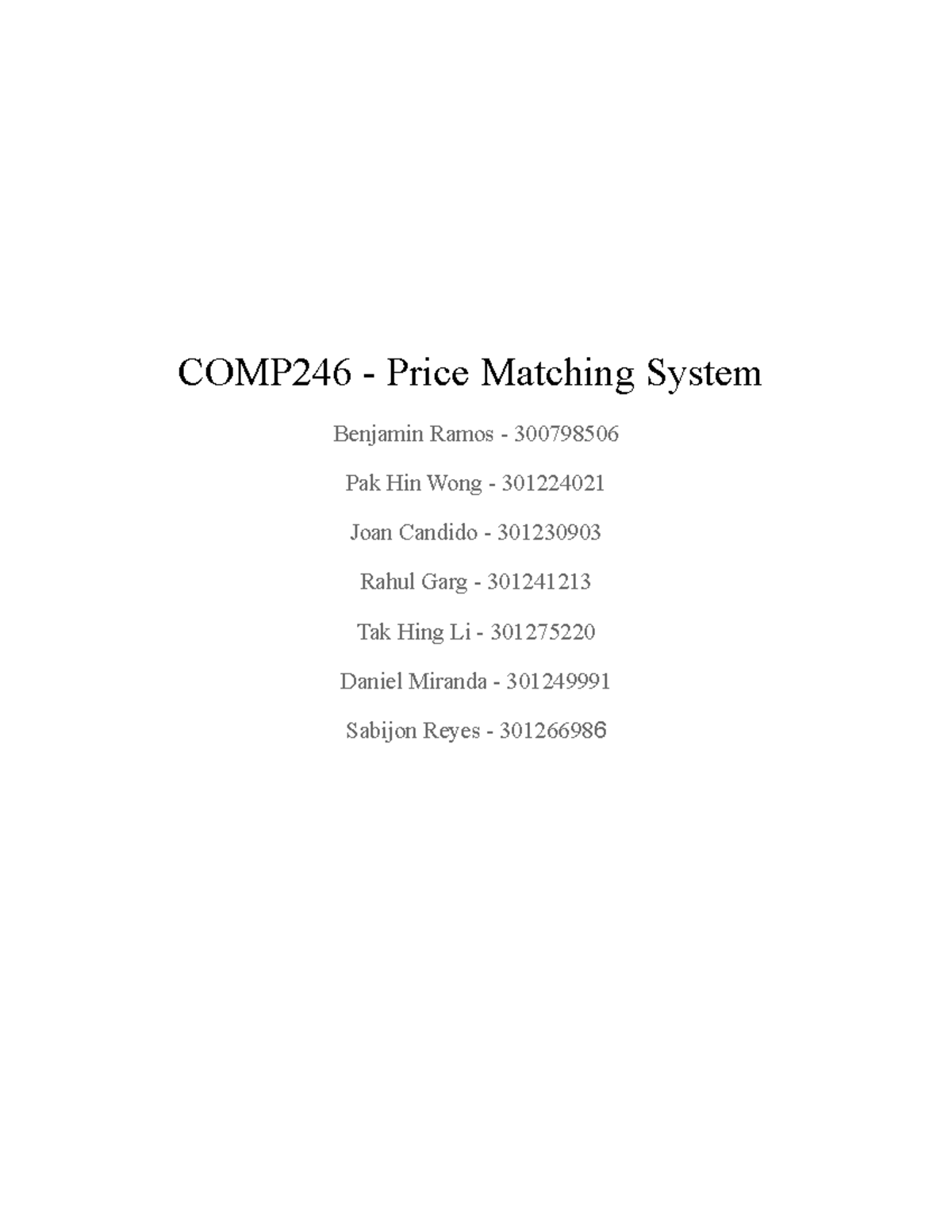 COMP 246 Group Project Part A, B and C - COMP246 - Price Matching ...