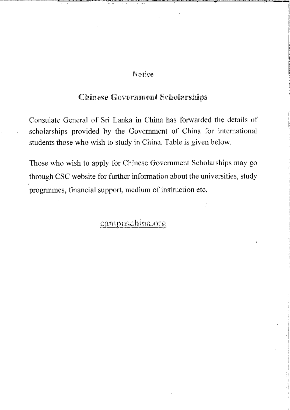 Chinese Government Scholarships Notice - Notice Chinese Government ...