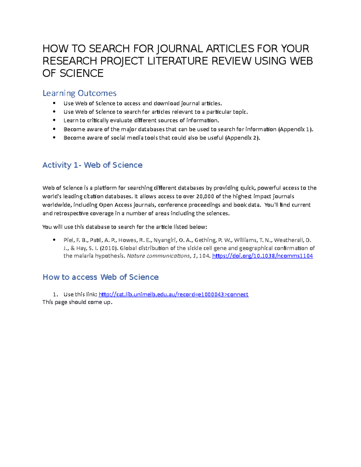 Web of science activity-2 - HOW TO SEARCH FOR JOURNAL ARTICLES FOR YOUR ...