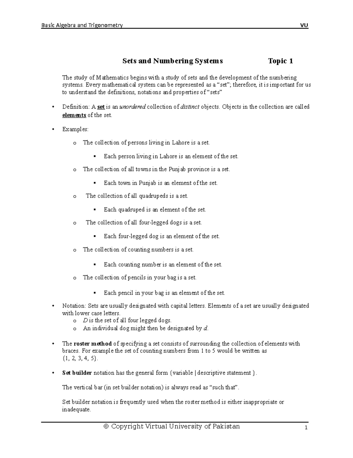 Topic-1 - very good - Sets and Numbering Systems Topic 1 The study of ...