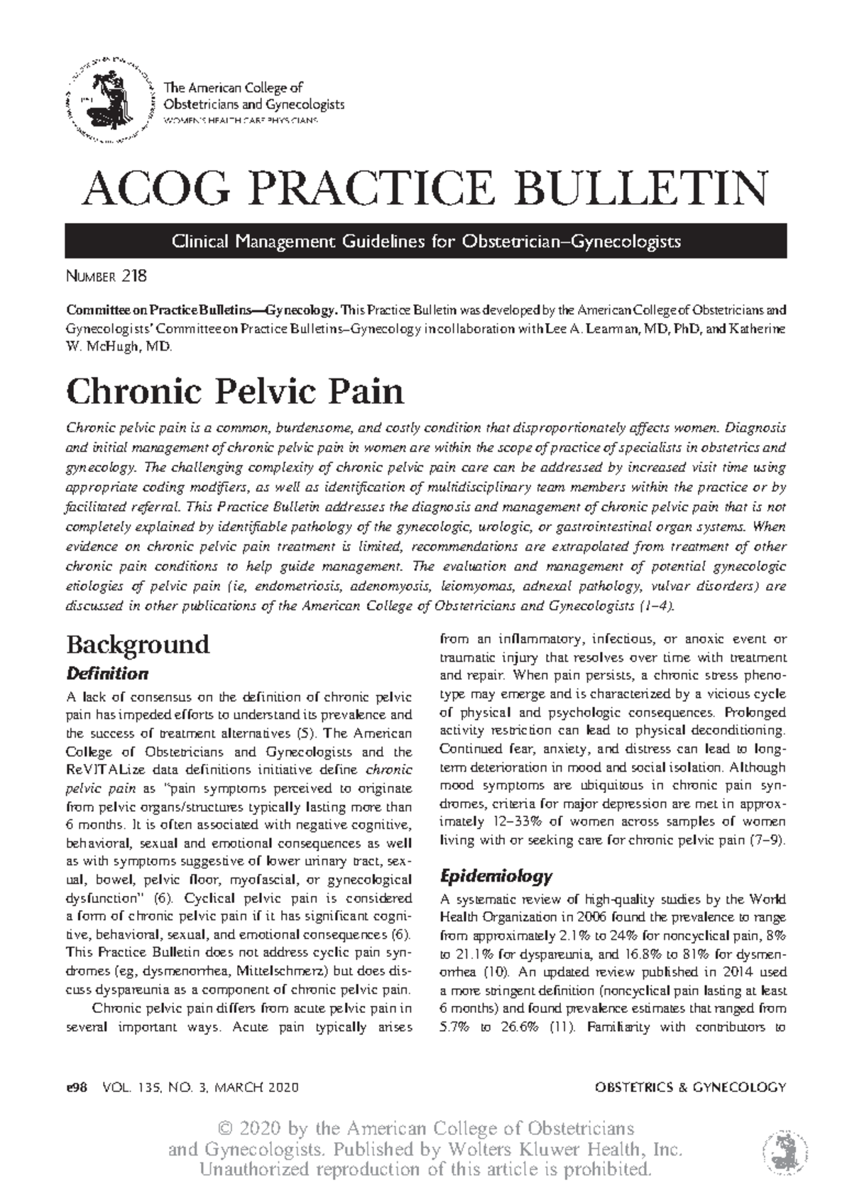 Chronic-Pelvic-Pain-ACOG-Practice-Bulletin-2012-2020 - ACOG PRACTICE ...