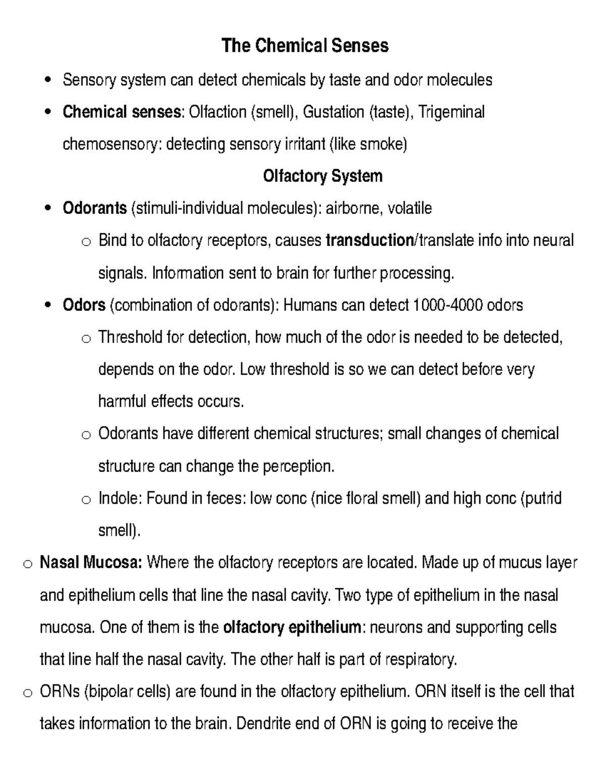 The Chemical Senses - Entire set of notes on taste and smell taught by ...