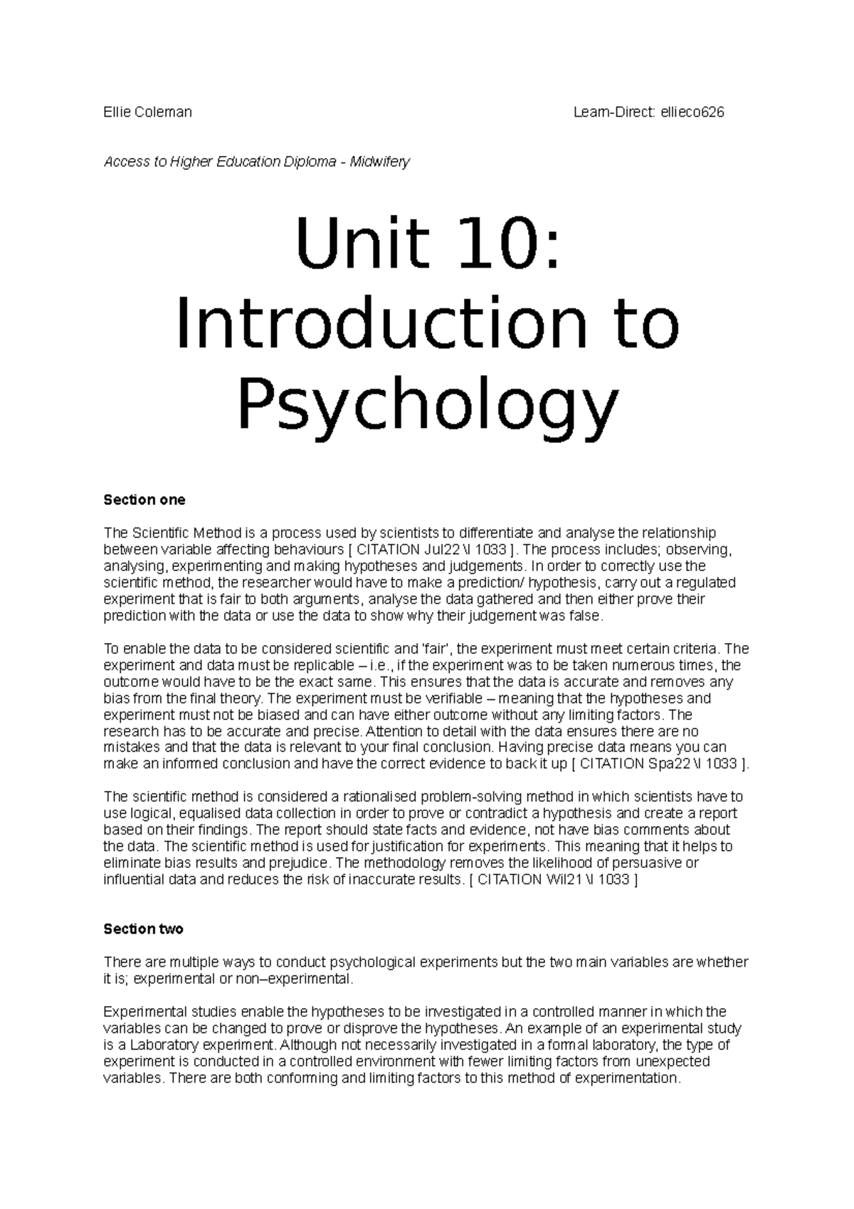Unit 10 - Introduction to Psychology - Ellie Coleman Learn-Direct ...