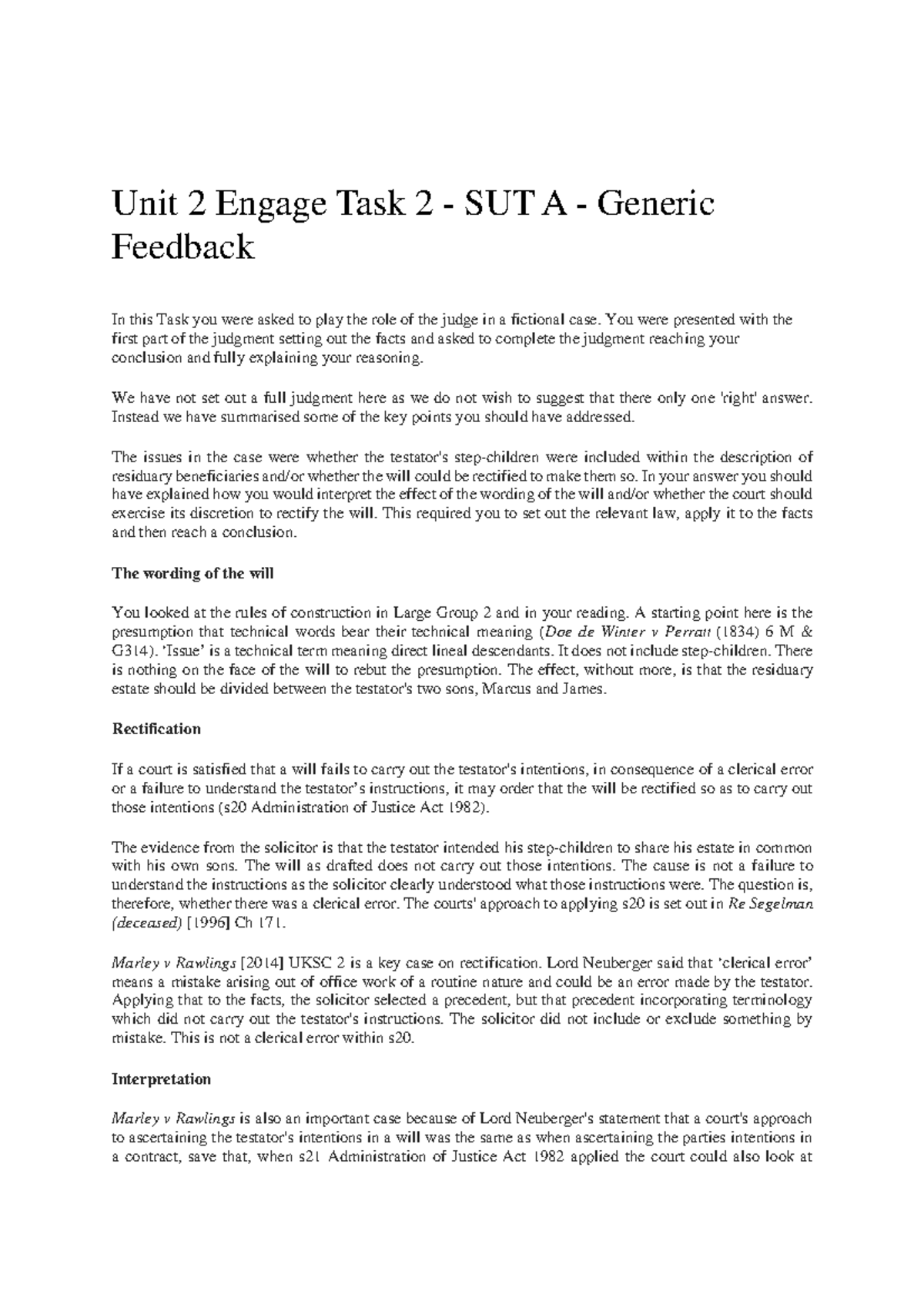 Document 1 - Generic feedback - Unit 2 Engage Task 2 - SUT A - Generic ...