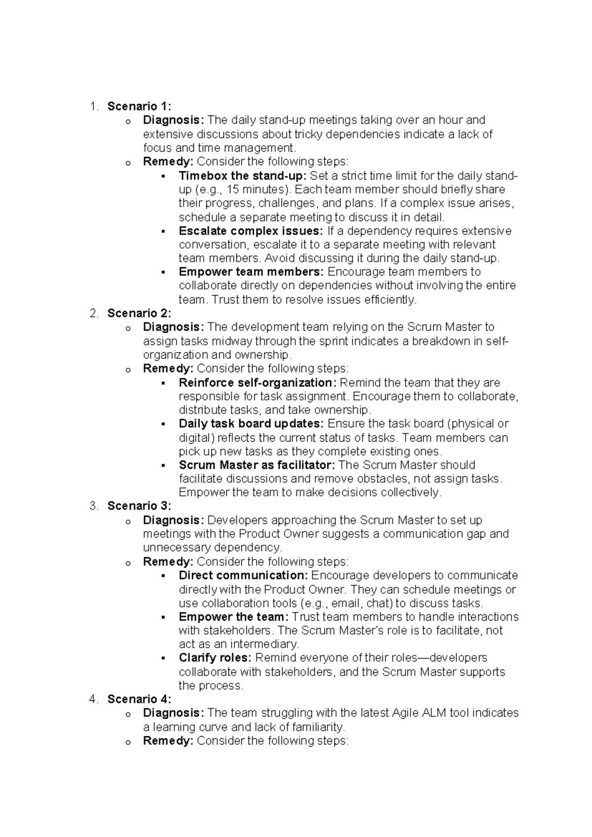 Task five answer - 1. Scenario 1: o Diagnosis: The daily stand-up ...
