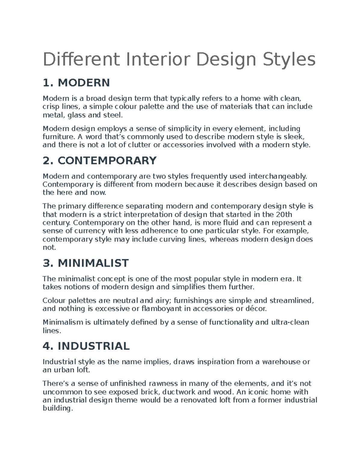 Interior Design Notes - Different Interior Design Styles 1. MODERN ...