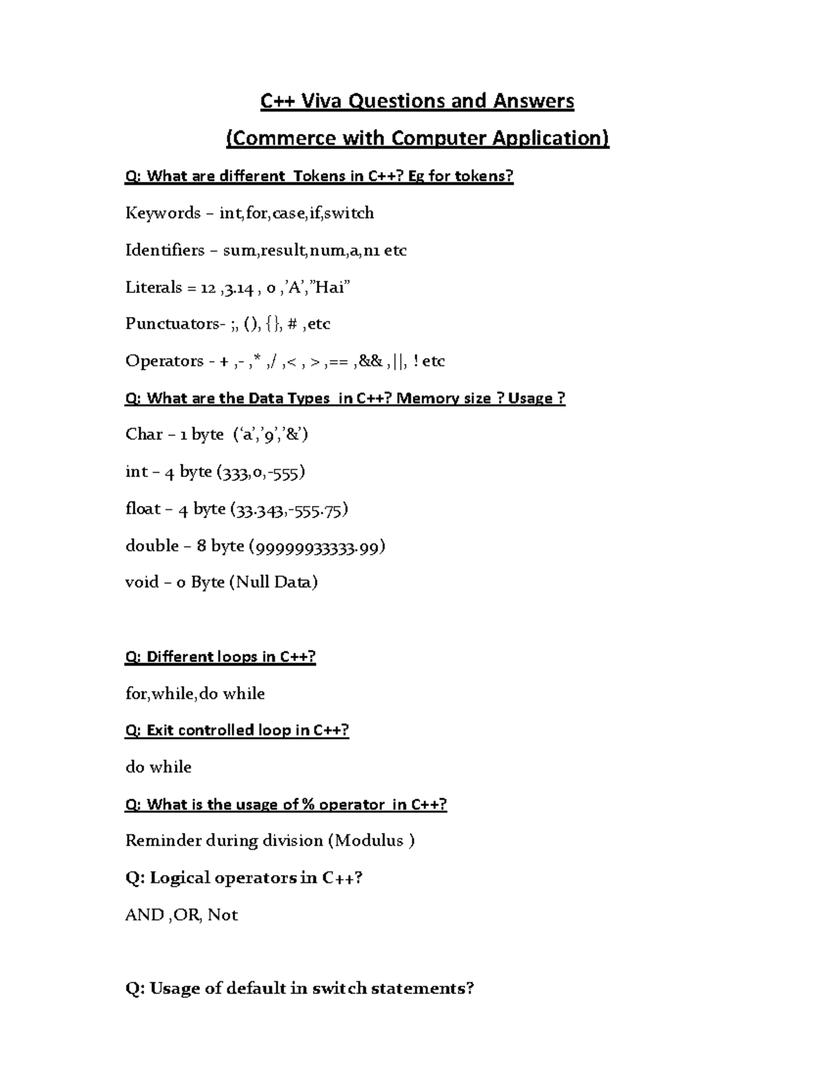 Vivanw unselected - C++ Viva Questions and Answers (Commerce with ...