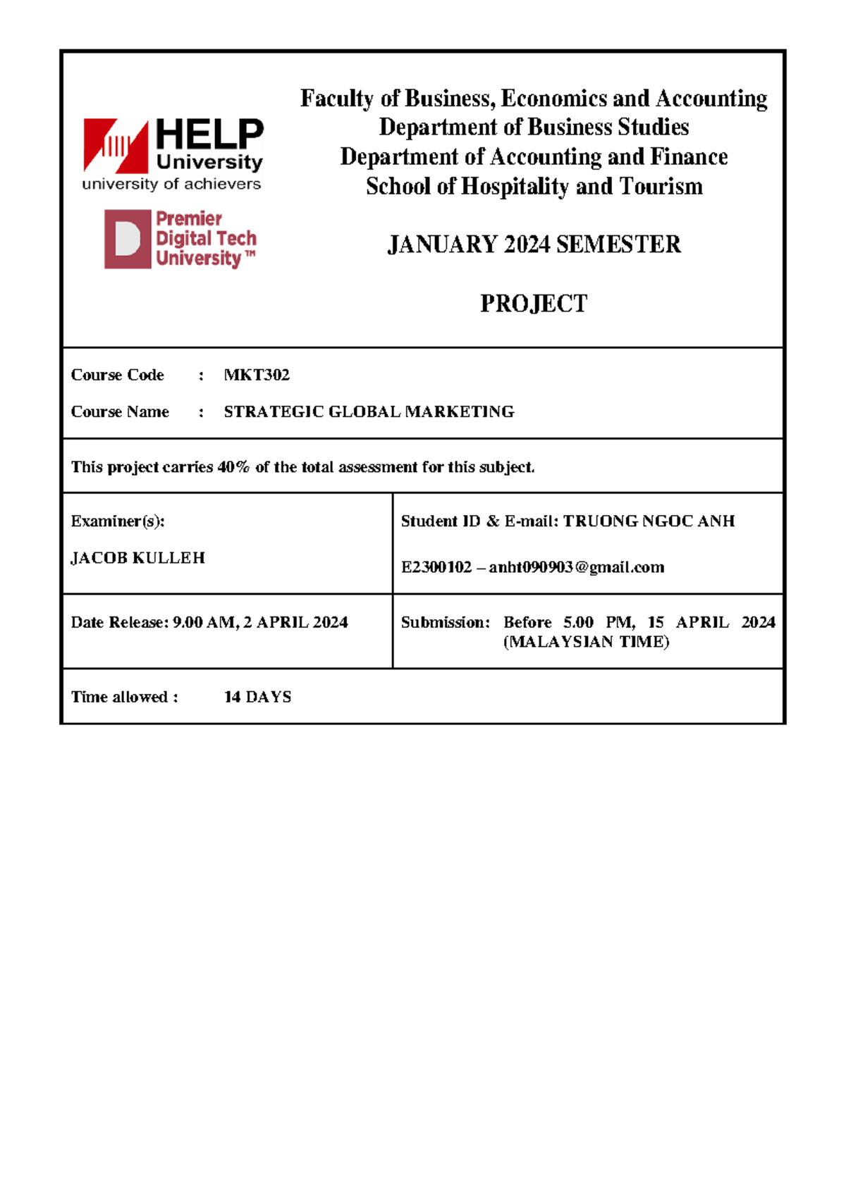 MKT302 final project - NJJJJ - Faculty of Business, Economics and ...