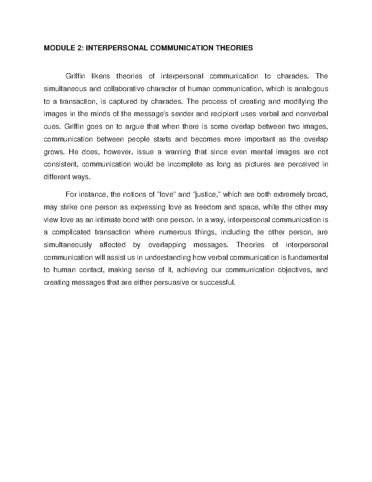 Module 2 - For review - MODULE 2: INTERPERSONAL COMMUNICATION THEORIES ...