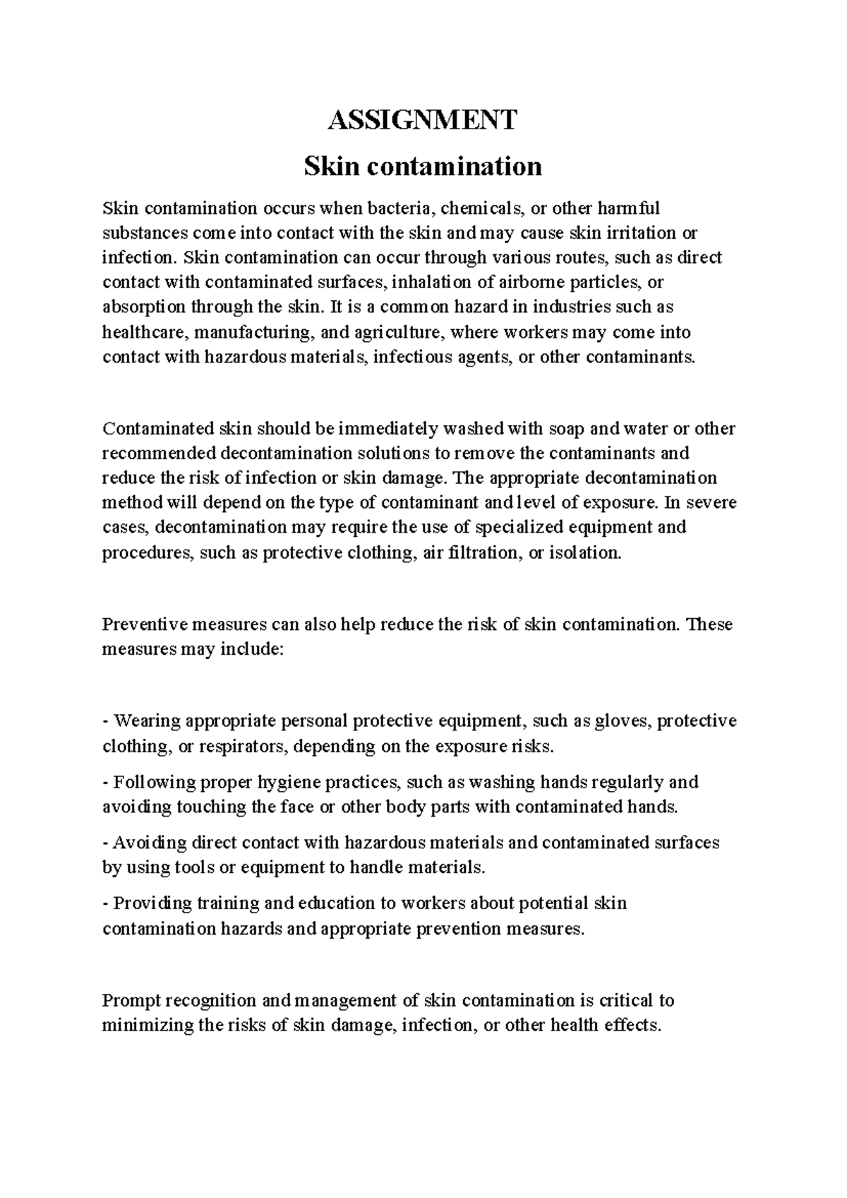 Assignment SKIN Contamination - ASSIGNMENT Skin contamination Skin ...