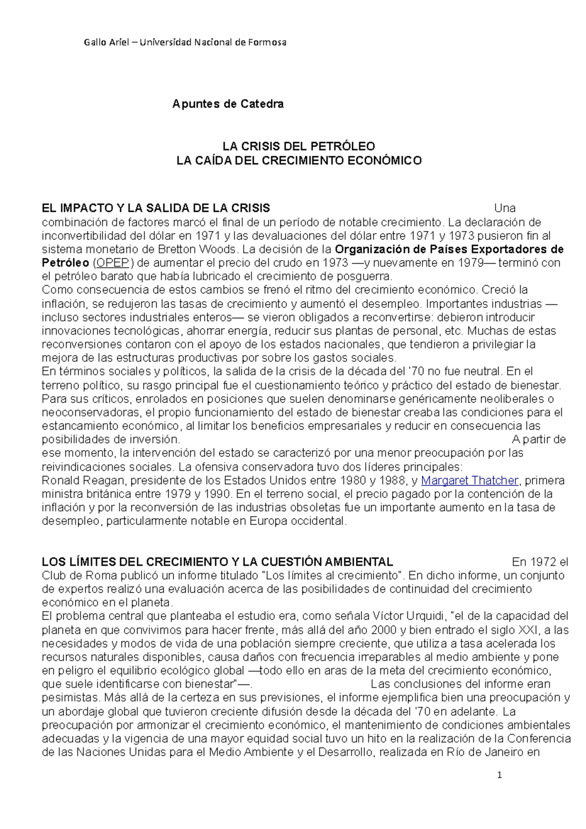LA Crisis DEL Petróleo - Apuntes de Catedra LA CRISIS DEL PETRÓLEO LA ...