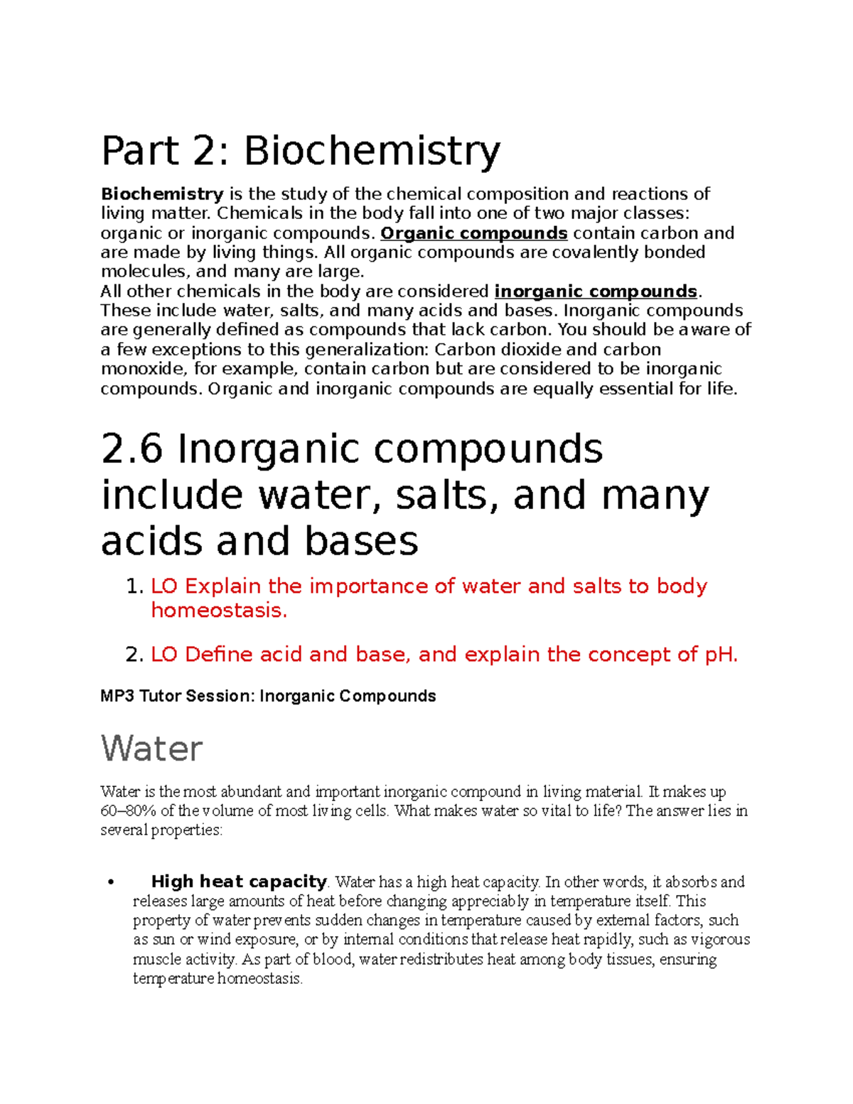 Ch 2 Part 2 - helpful tips - Part 2: Biochemistry Biochemistry is the ...