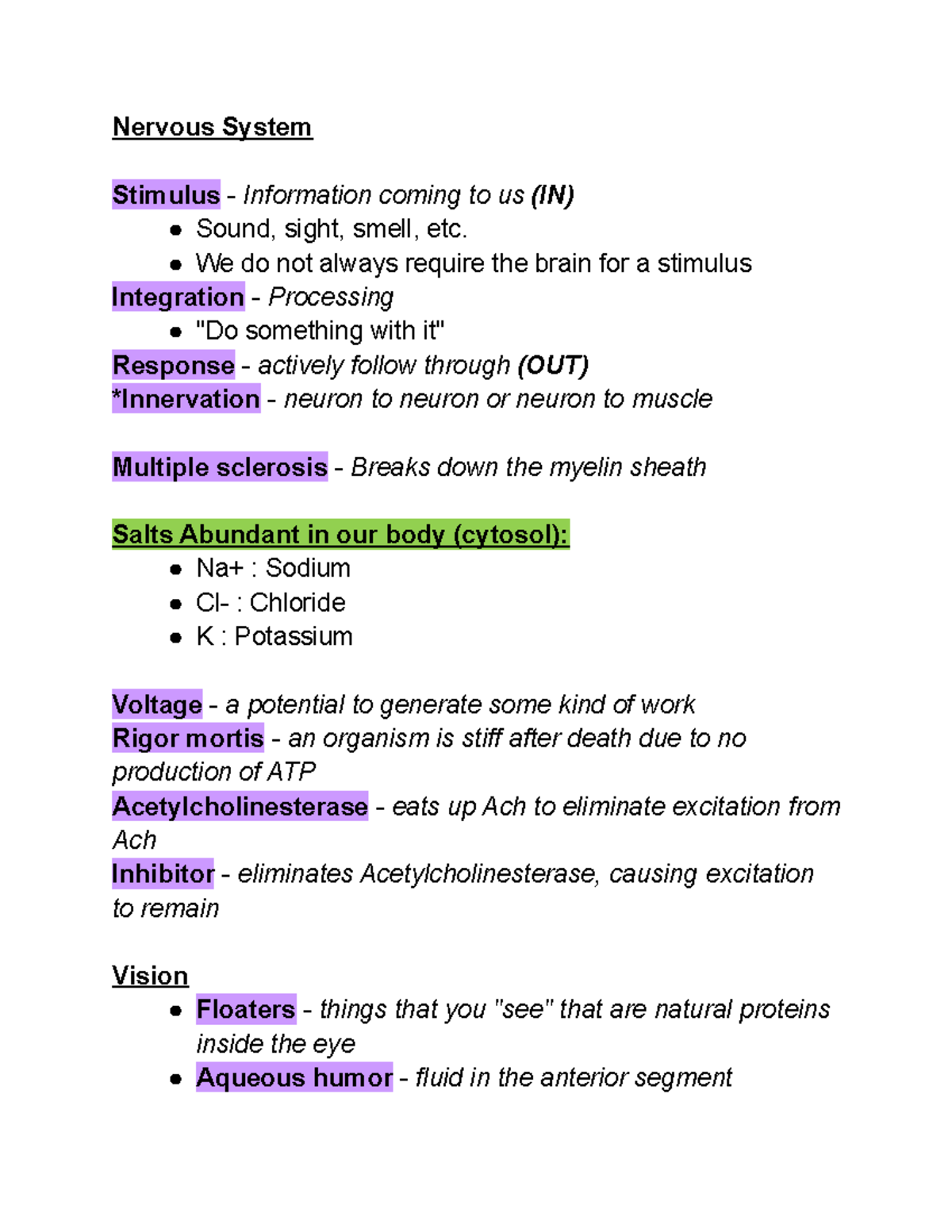 Day 8-Day 13 Biology Lecture - Nervous System Stimulus - Information ...